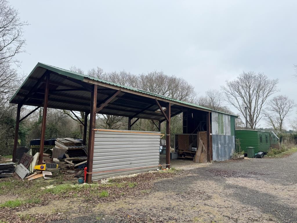 LOT - 2 AUCTION - 256 - STEEL FRAMED BARN AND EXTENDED STATIC CARAVAN ...
